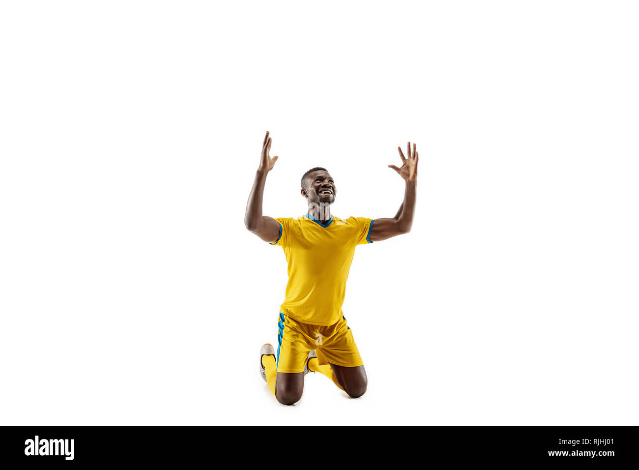 Professional african american football soccer player as winner isolated ...