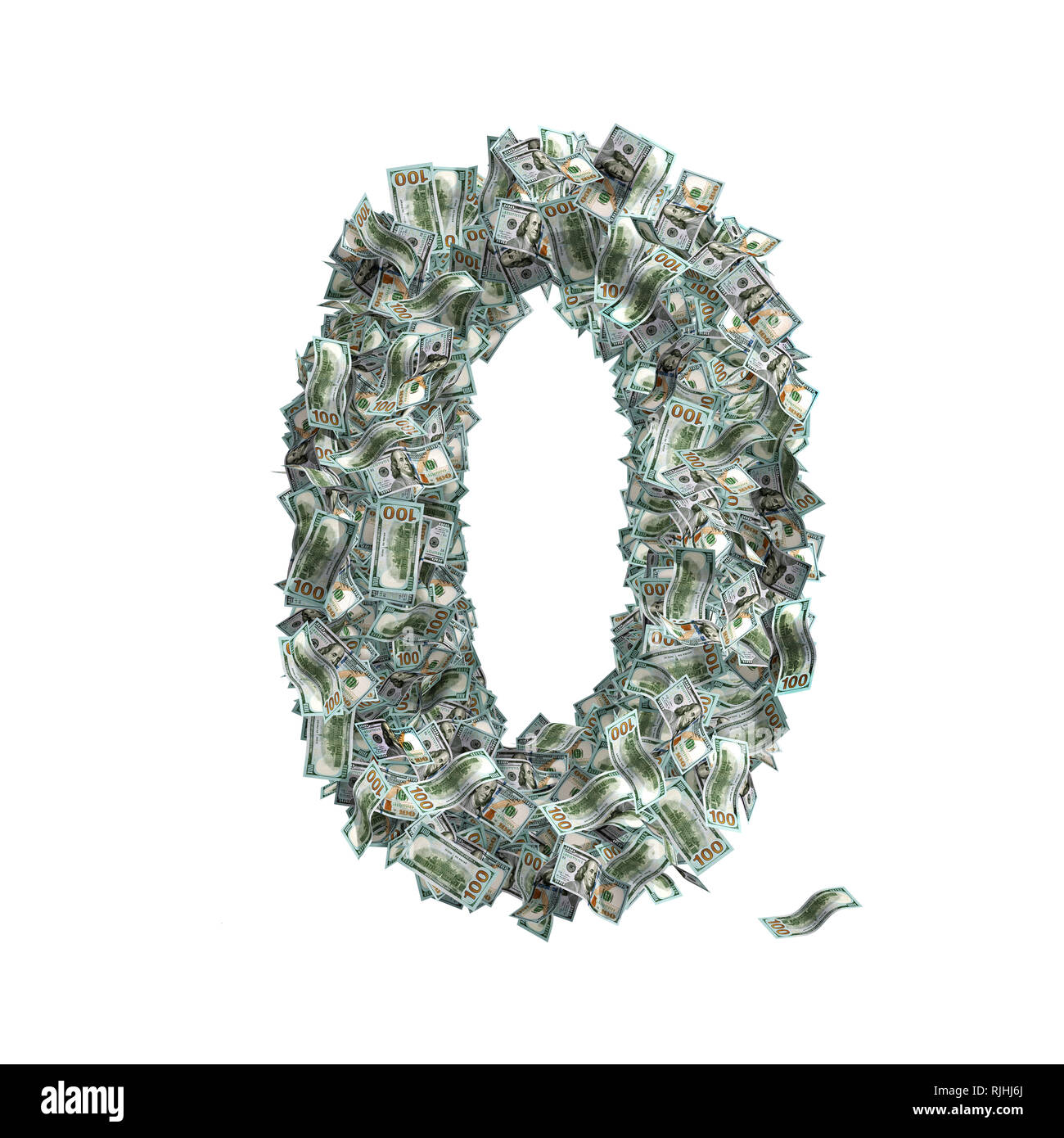 The Number 0 made from new 100 Dollar bills - 3D Rendering Stock Photo ...