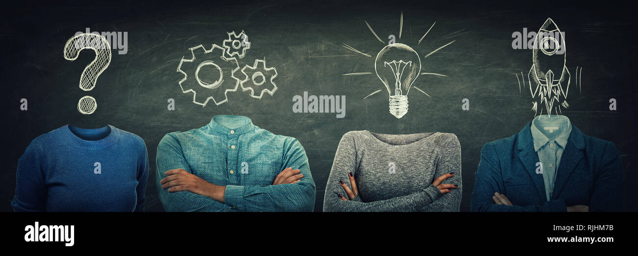 Surreal anonymous group of people with symbols instead head. Problem ...