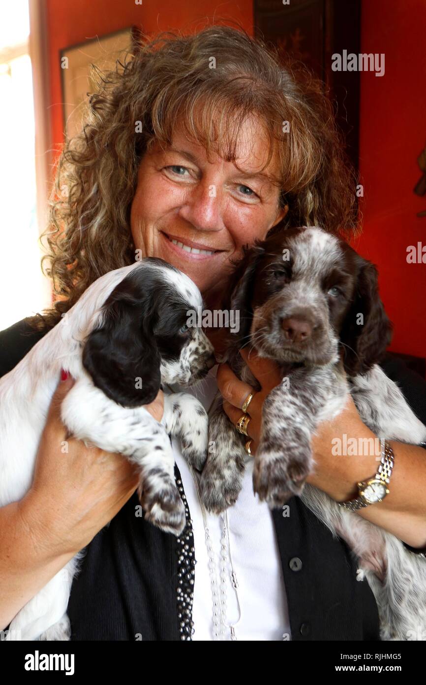 The Countess of Bathurst, with her two new, 6 week old cocker spaniel ...