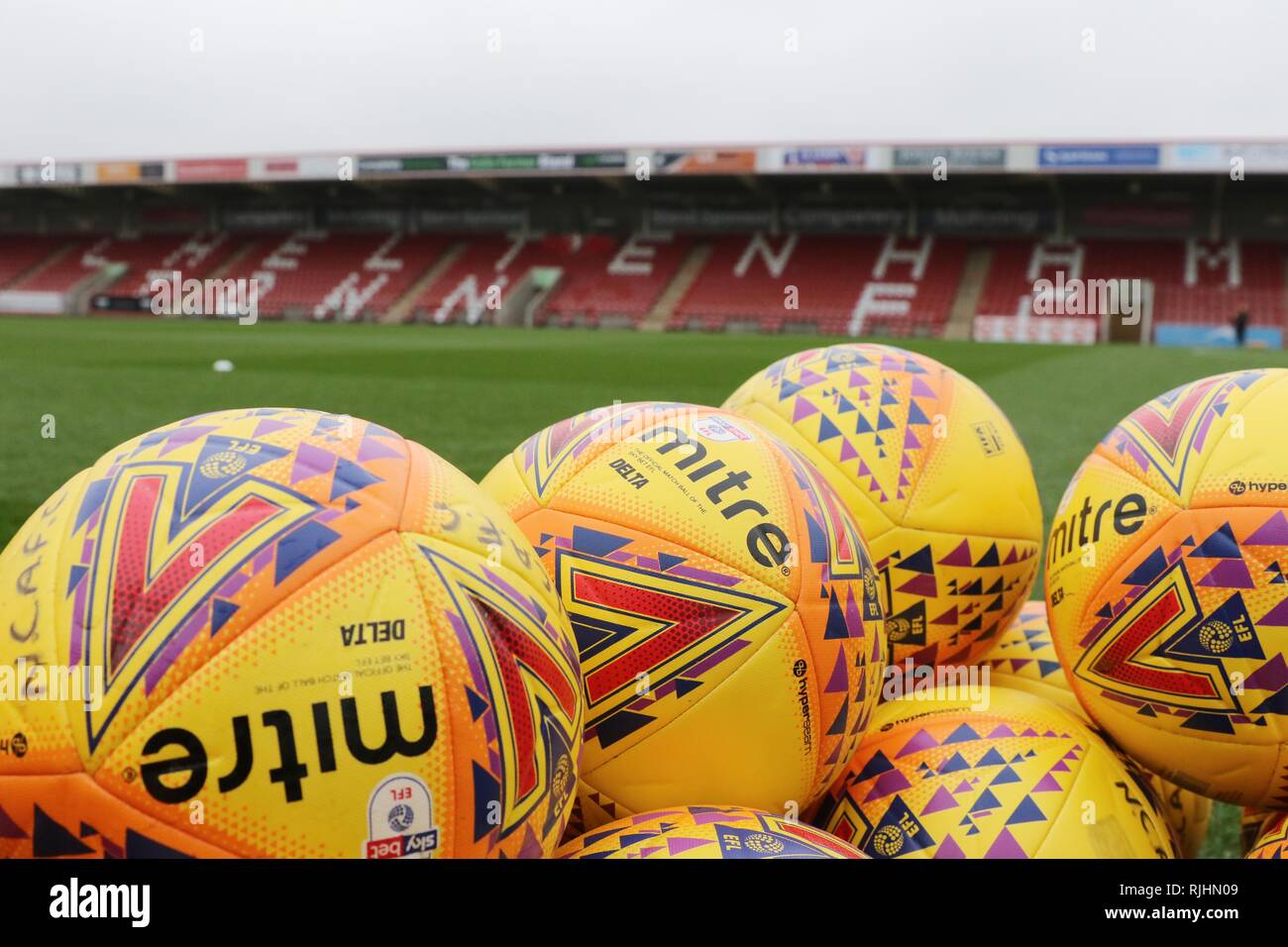 Footballs at Cheltenham Town FC's home ground the Jonny Rocks Stadium ...