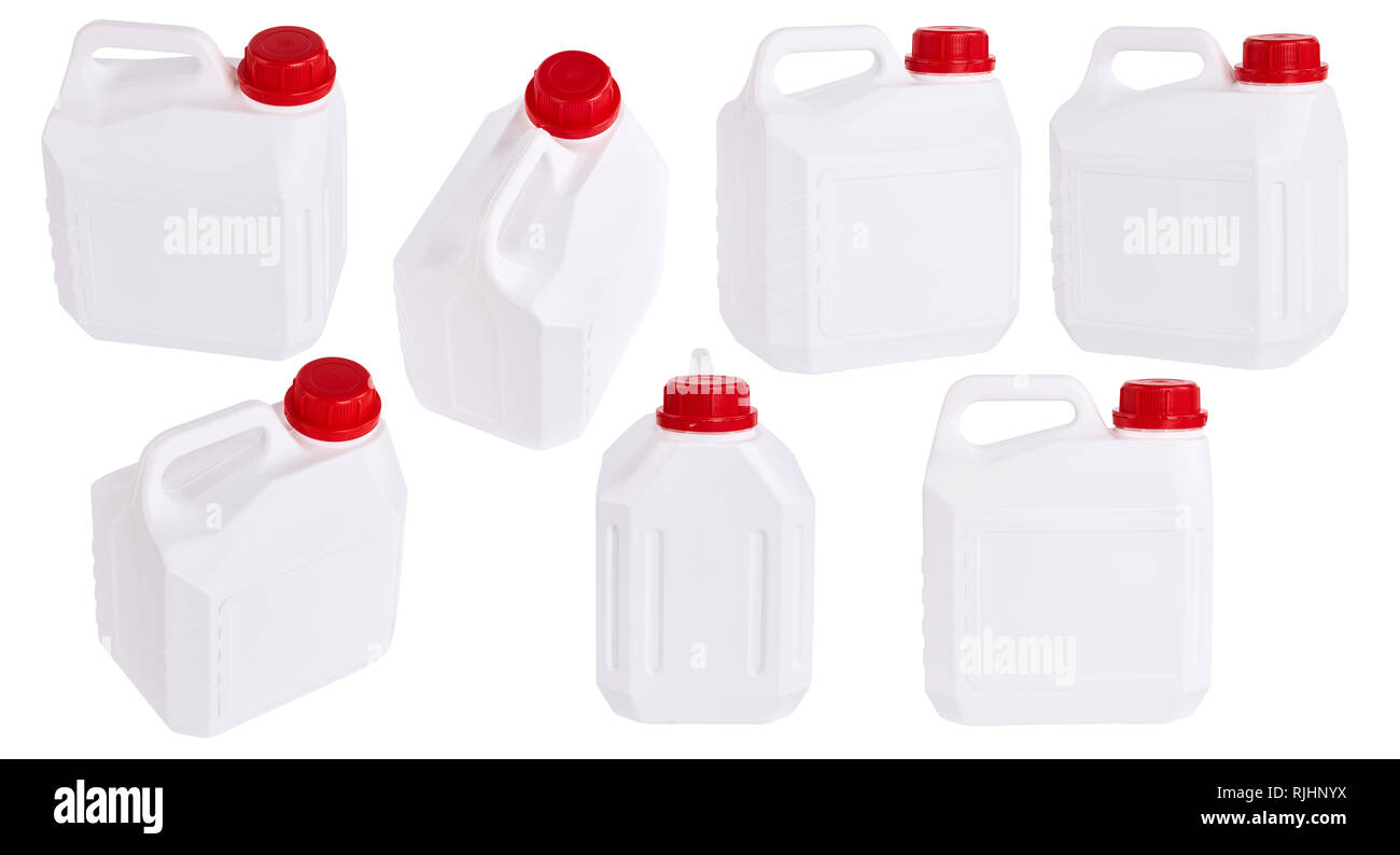 Set of white plastic canisters isolated in different positions Stock ...