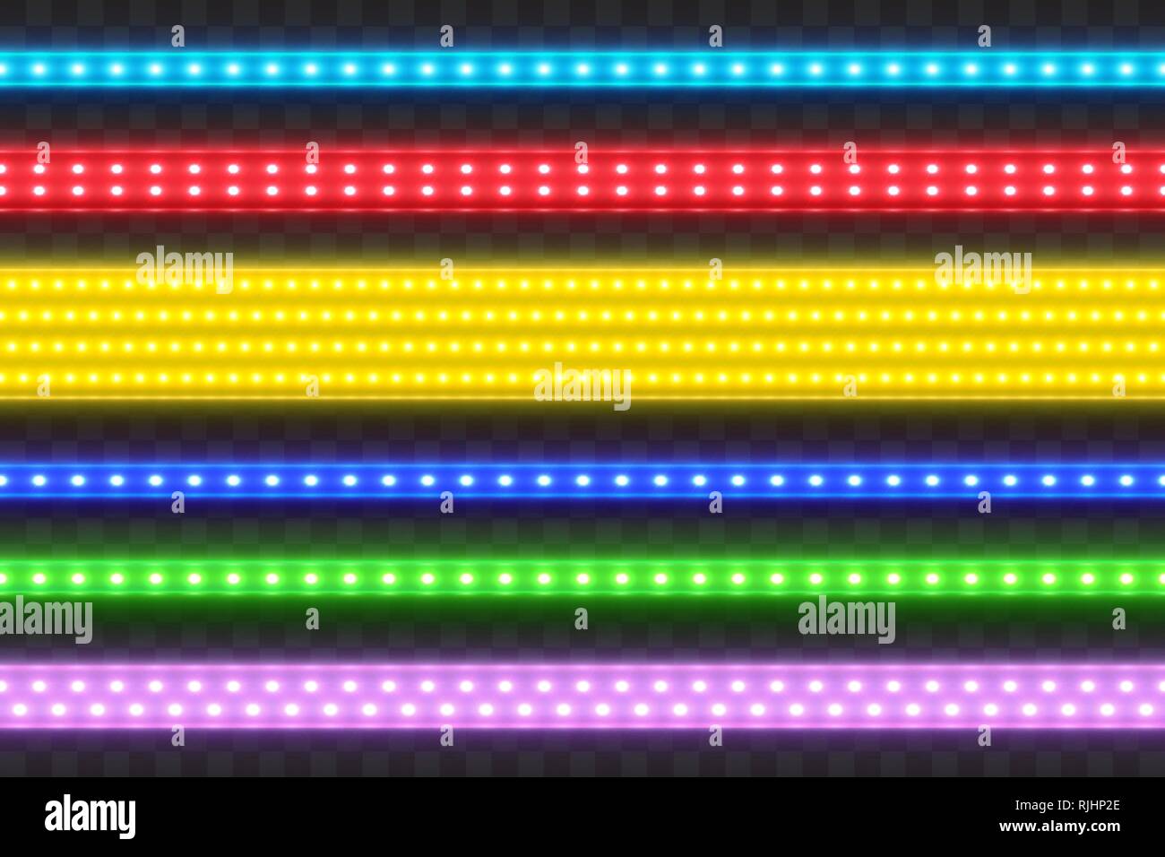 Realistic Seamless Led Colorful Strip Set. Decoration Illuminated Tape ...