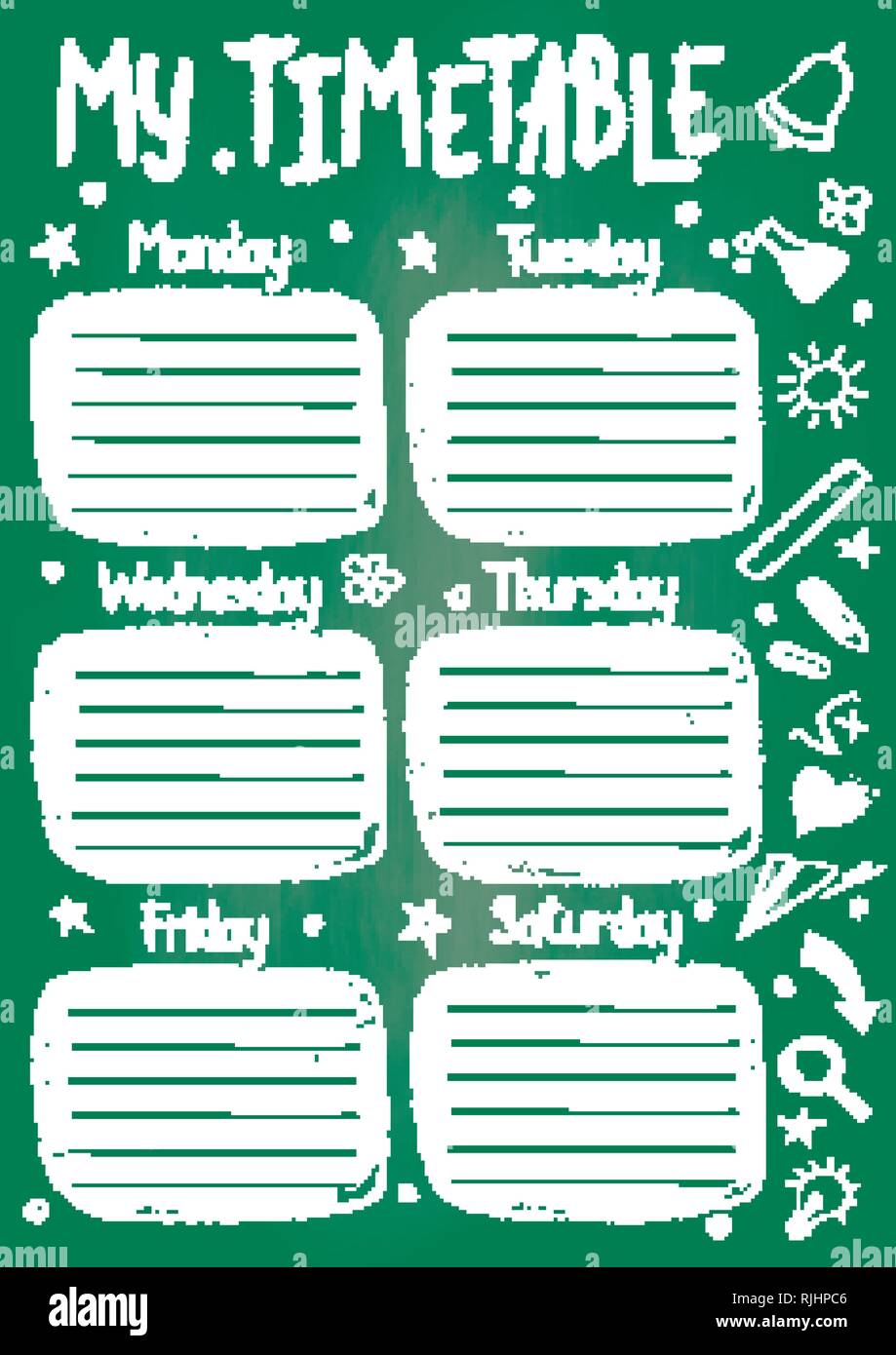 School timetable template on chalk board with hand written chalk text ...