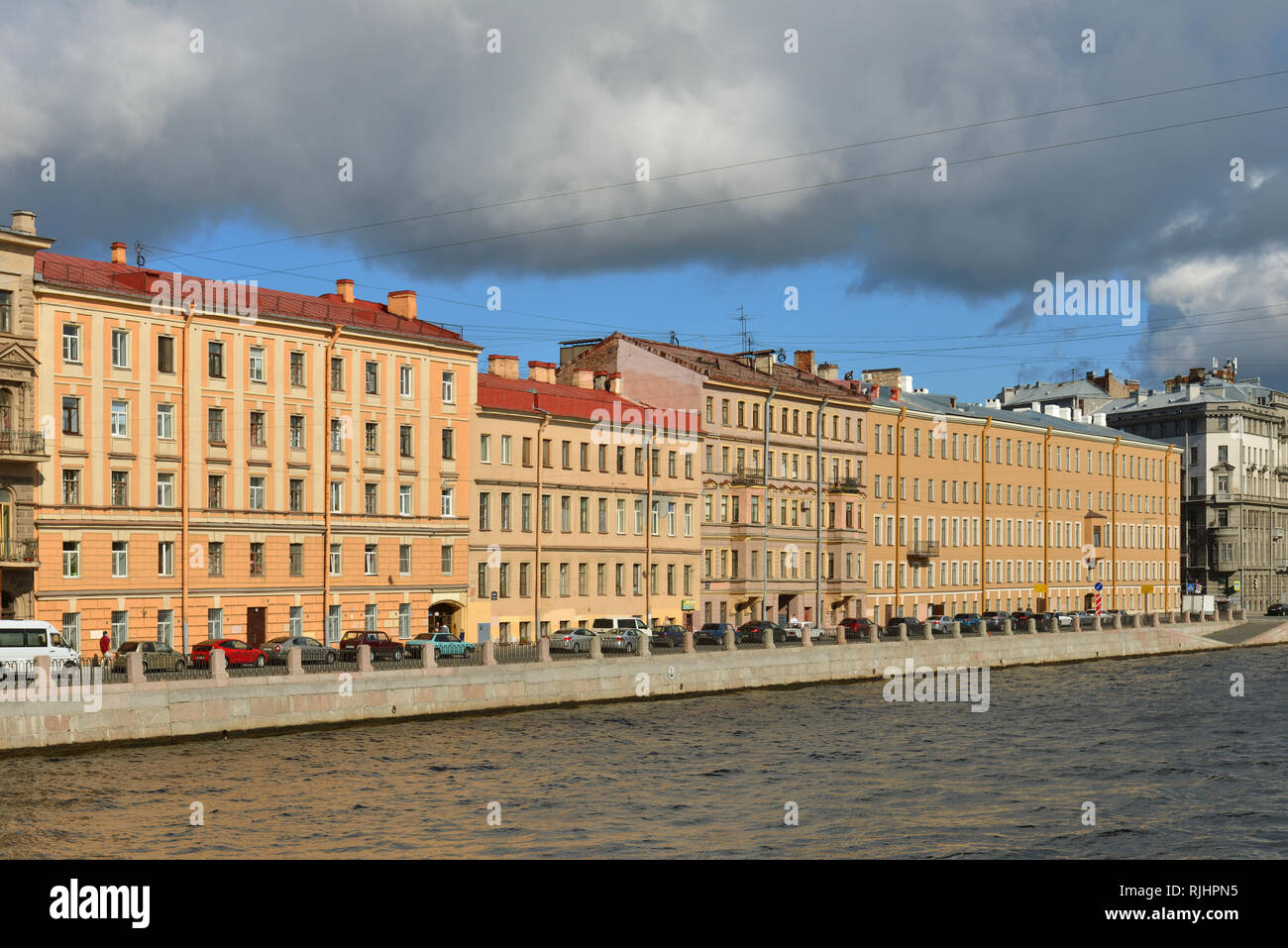 Embankment of Fontanka River and old former Profitable houses in autumn ...