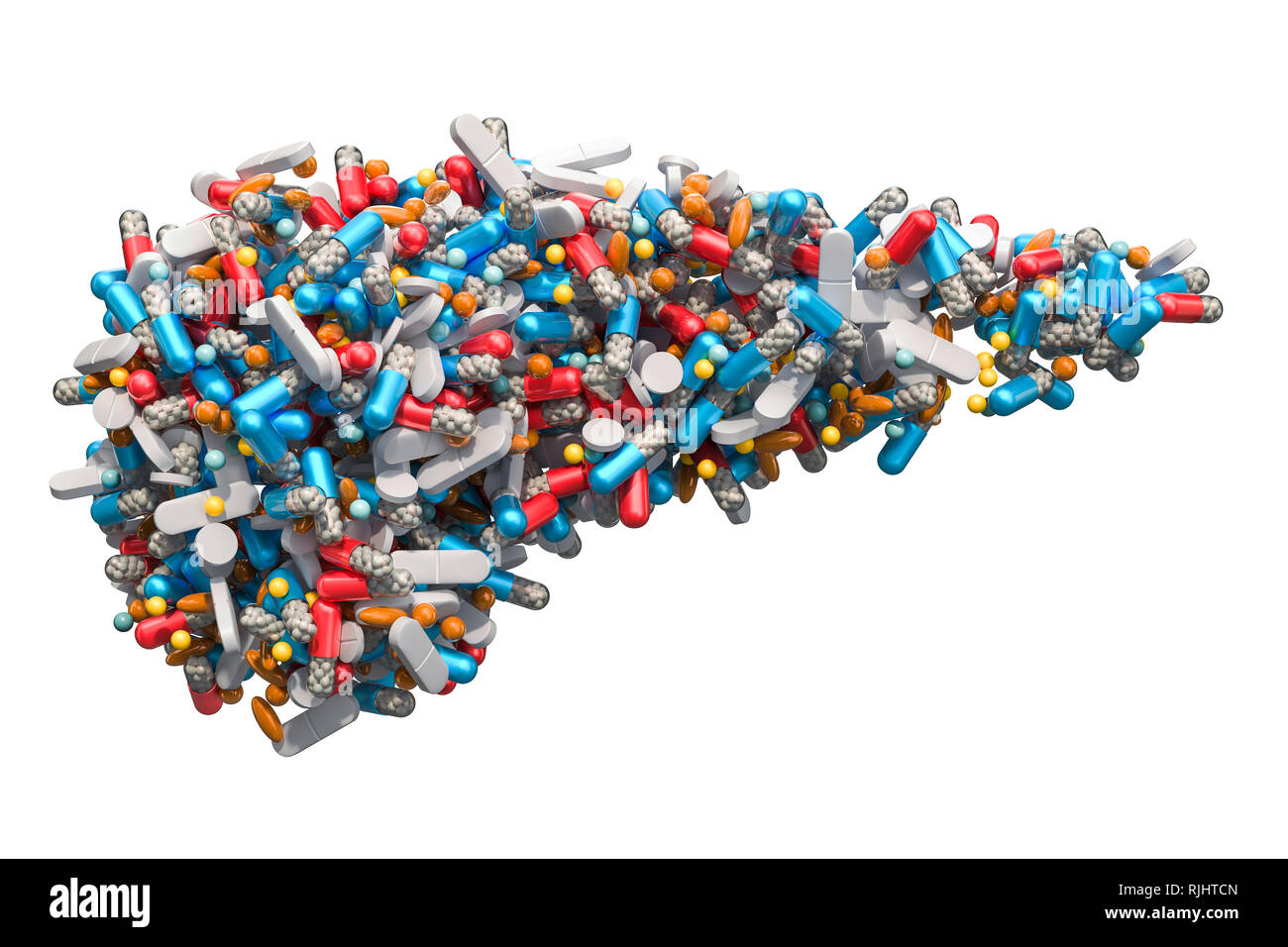 Pancreas from pills. Drug for pancreatic disease concept, 3D rendering ...