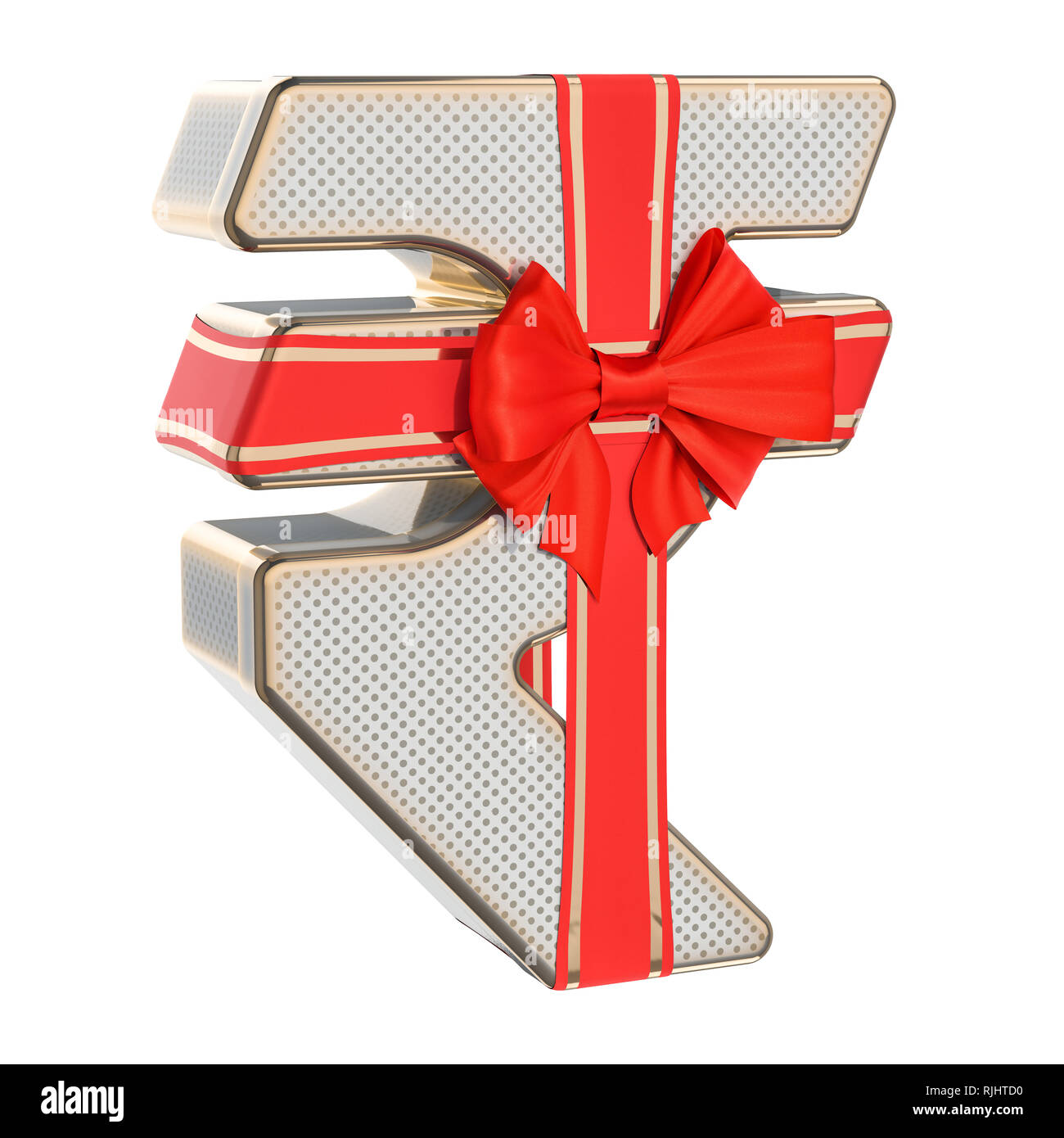 Rupee symbol from gift box with red ribbon bow, 3D rendering Stock ...