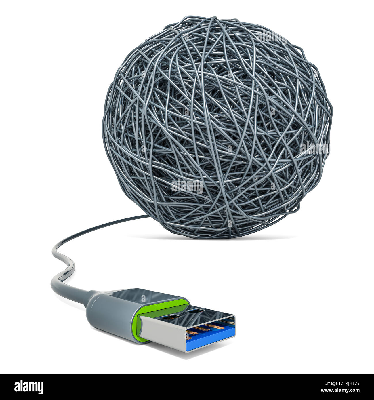 USB cable in tangled skein. 3D rendering isolated on white background ...