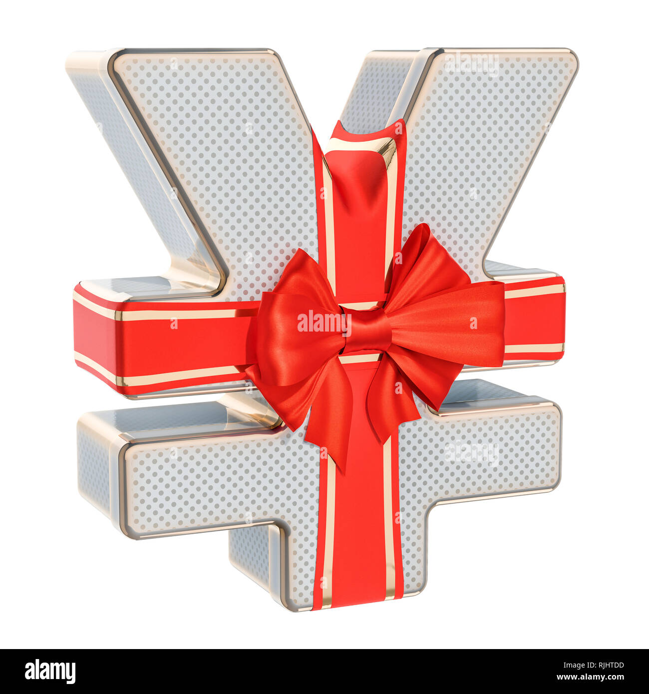 Yen or yuan symbol from gift box with red ribbon bow, 3D rendering ...