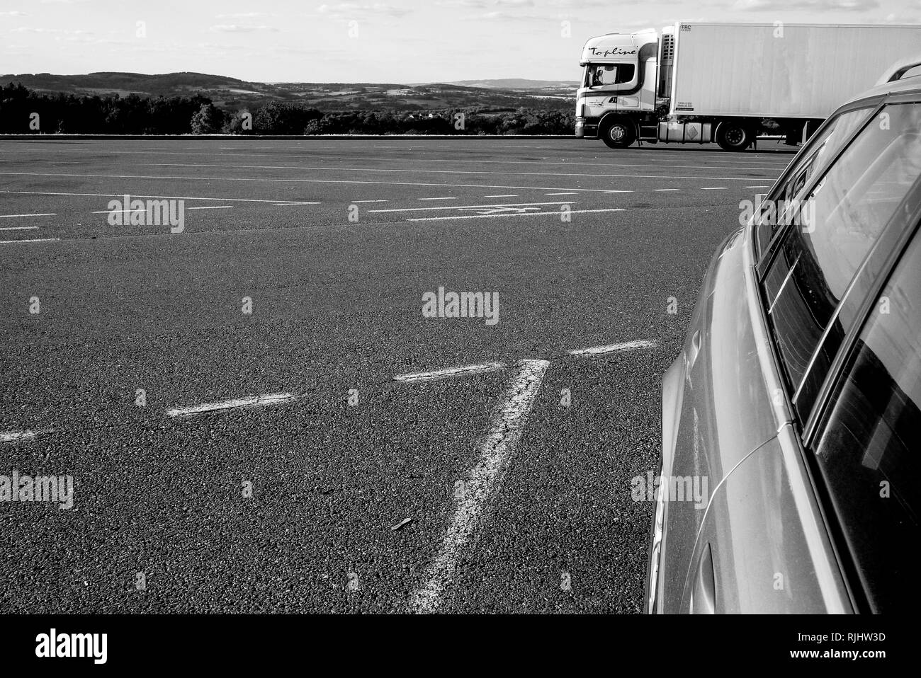 Highway rest area, A71, Massif-Central, France Stock Photo - Alamy