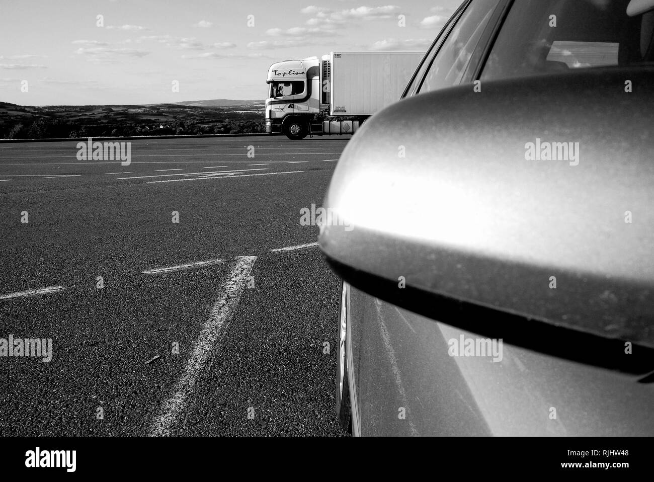 Highway rest area, A71, Massif-Central, France Stock Photo - Alamy