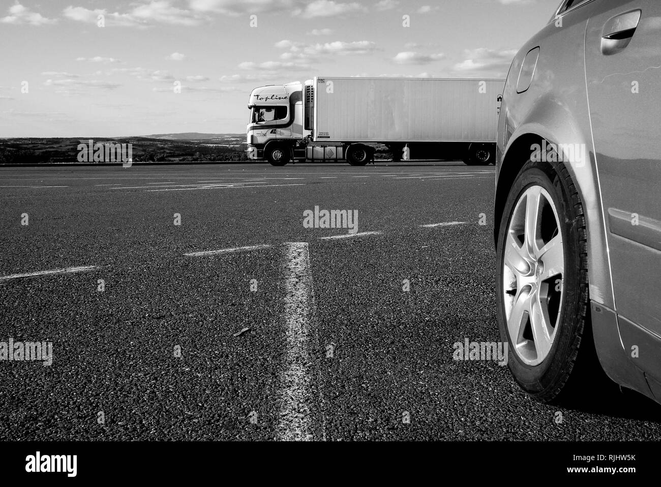 Highway rest area, A71, Massif-Central, France Stock Photo - Alamy
