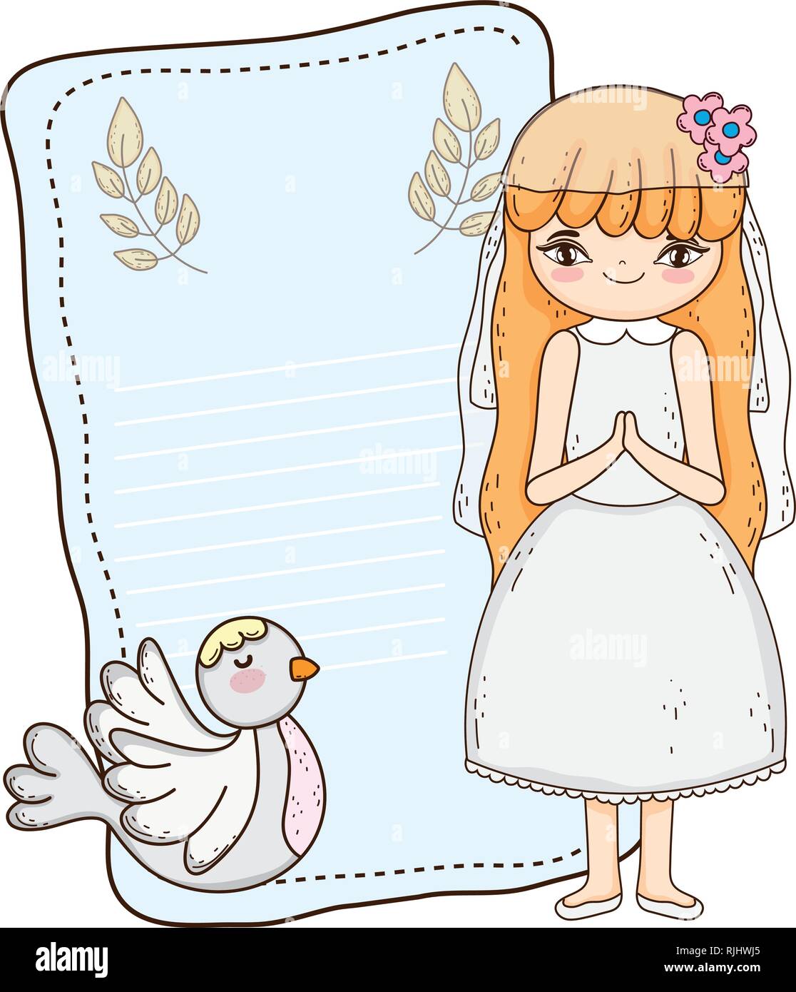 little girl with dove in first communion celebration Stock Vector Image ...