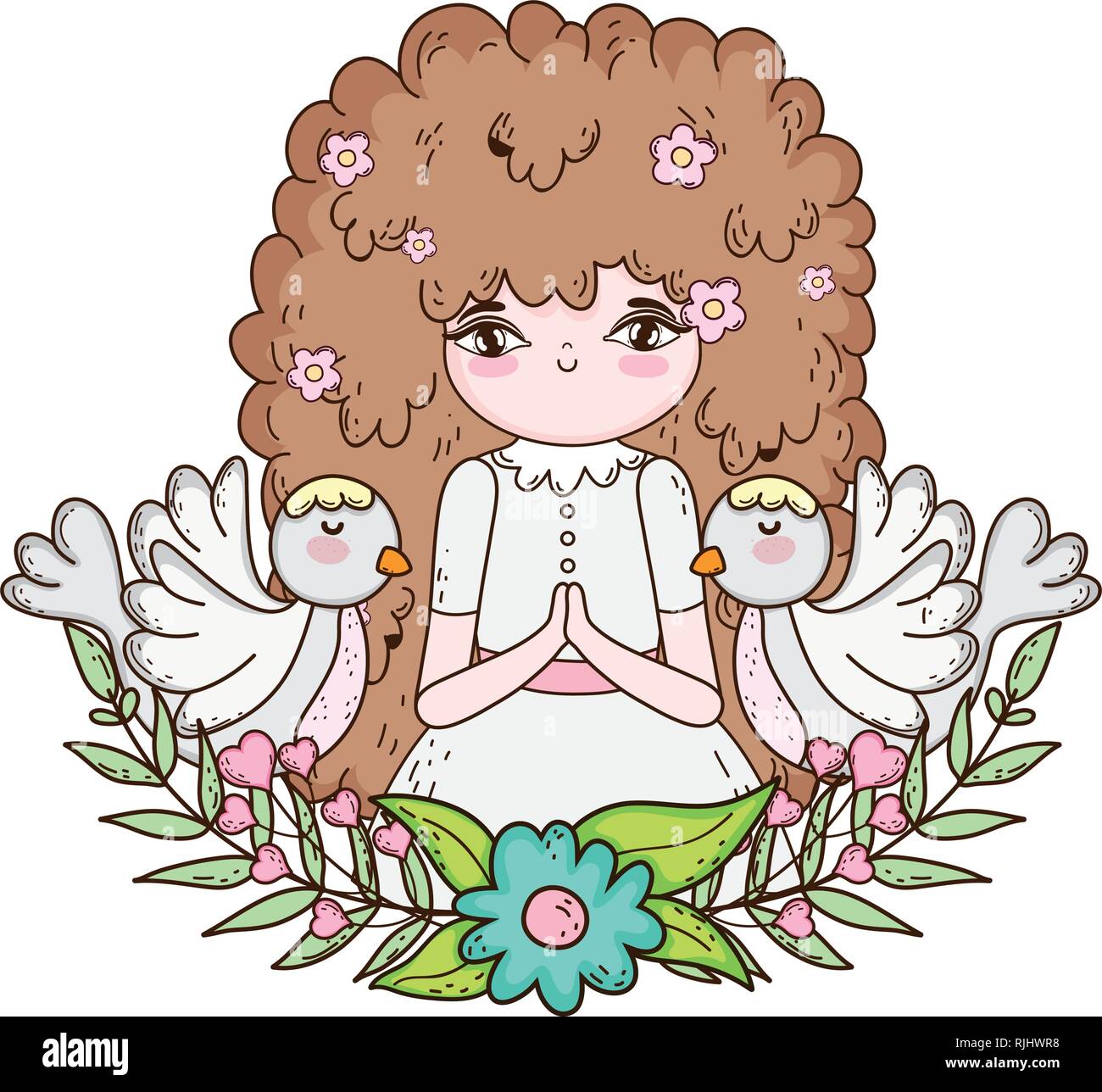 little girl and doves in first communion celebration Stock Vector Image ...