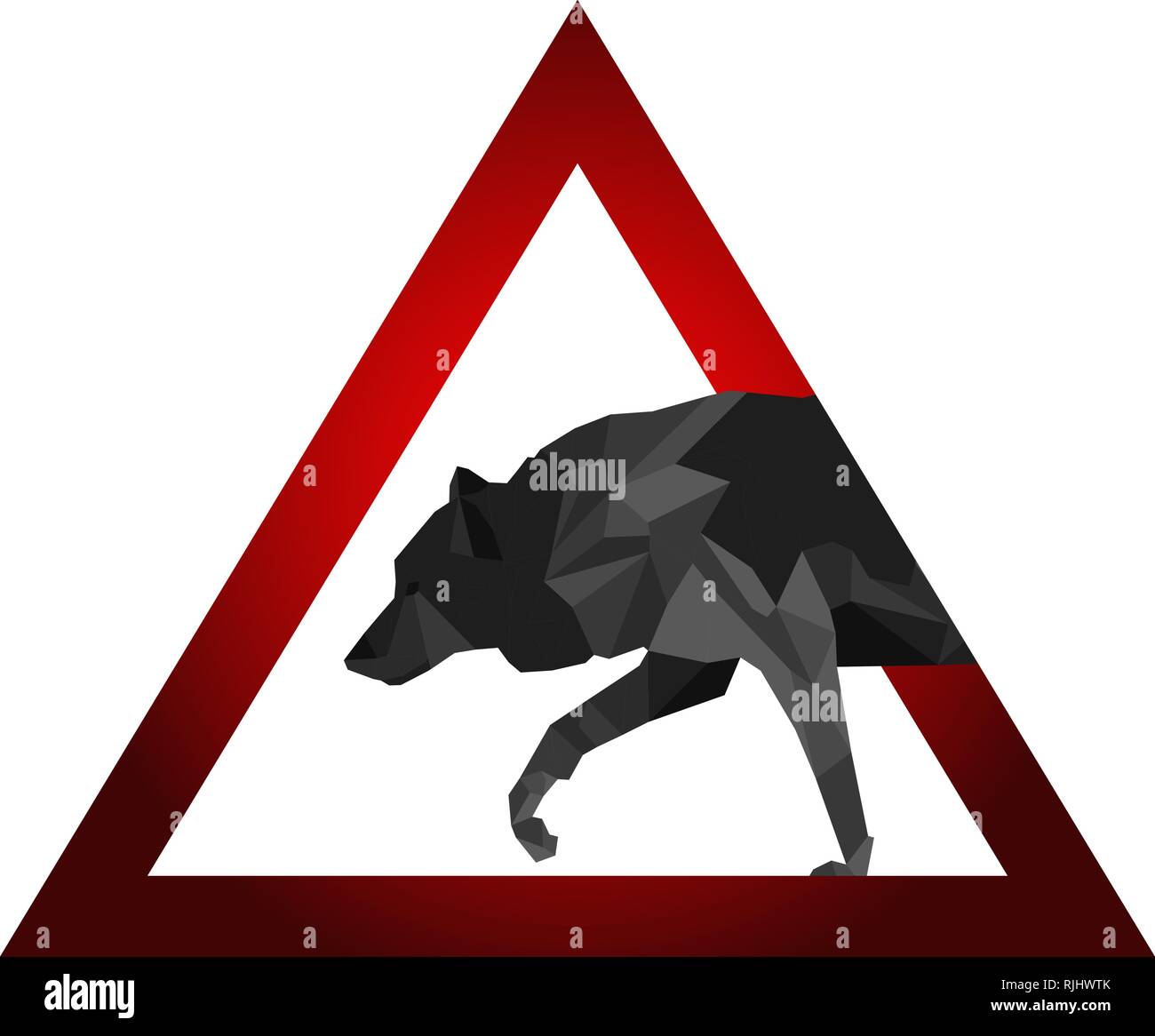 Vector Illustration. Warning Sign with Low Poly Wolf Stock Vector Image ...