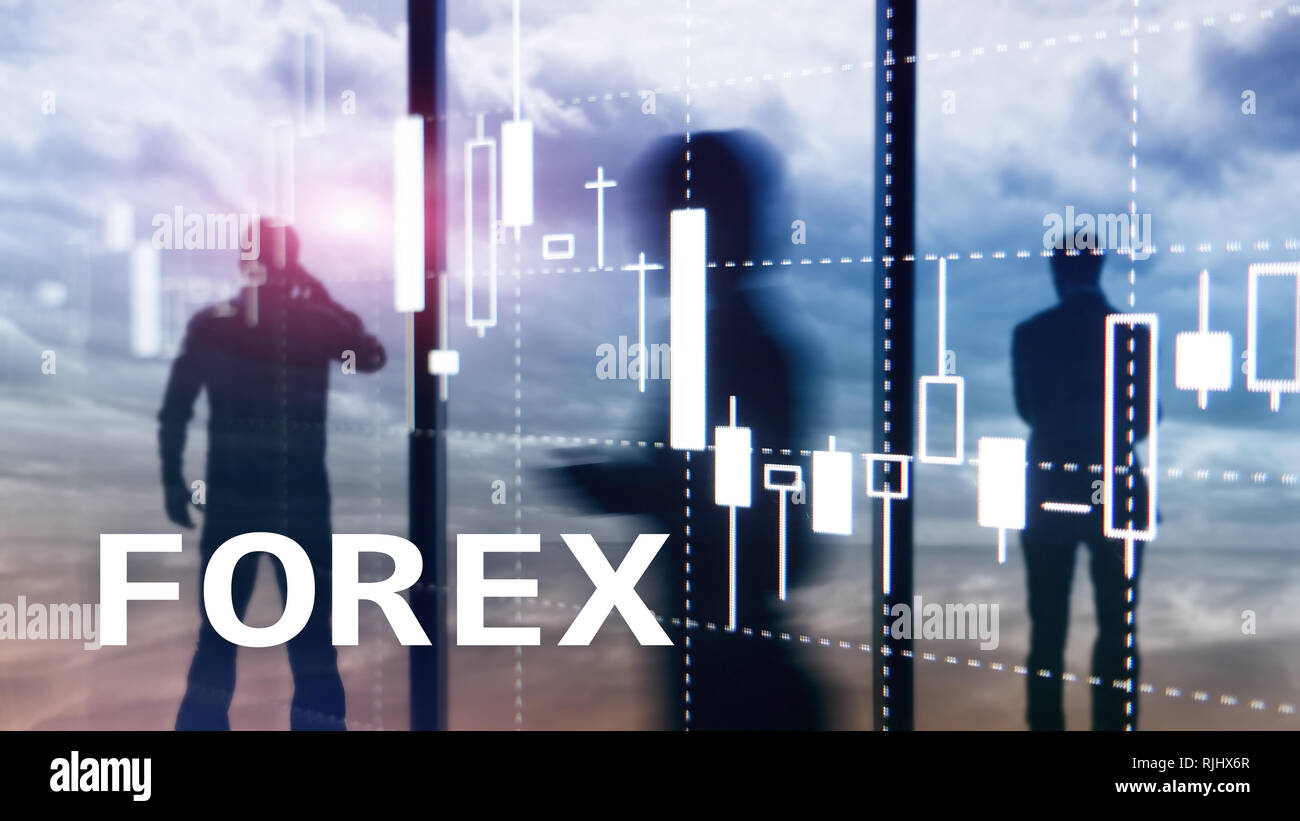 Forex trading, financial candle chart and graphs on blurred business ...