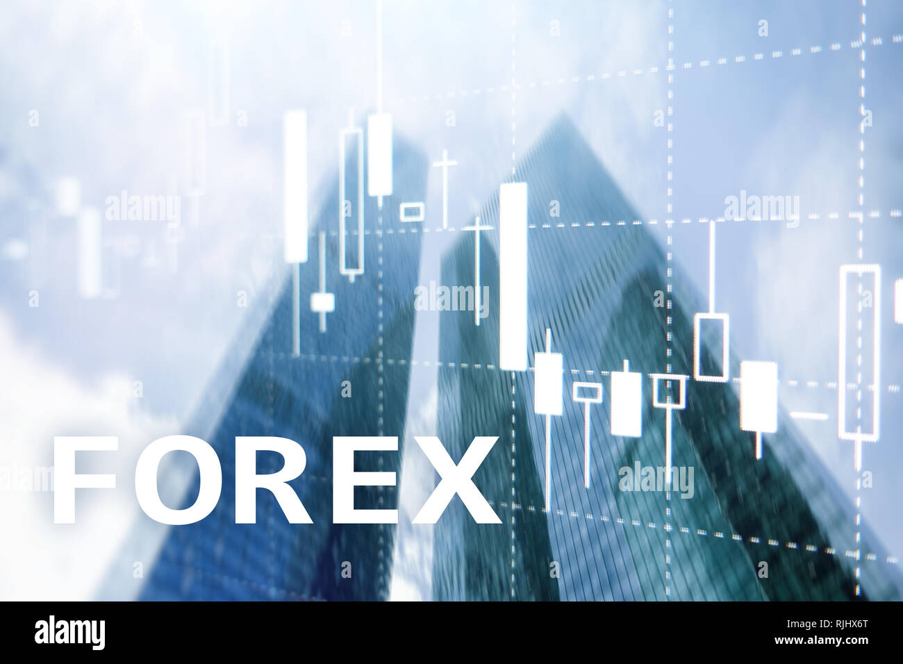 Forex trading, financial candle chart and graphs on blurred business ...
