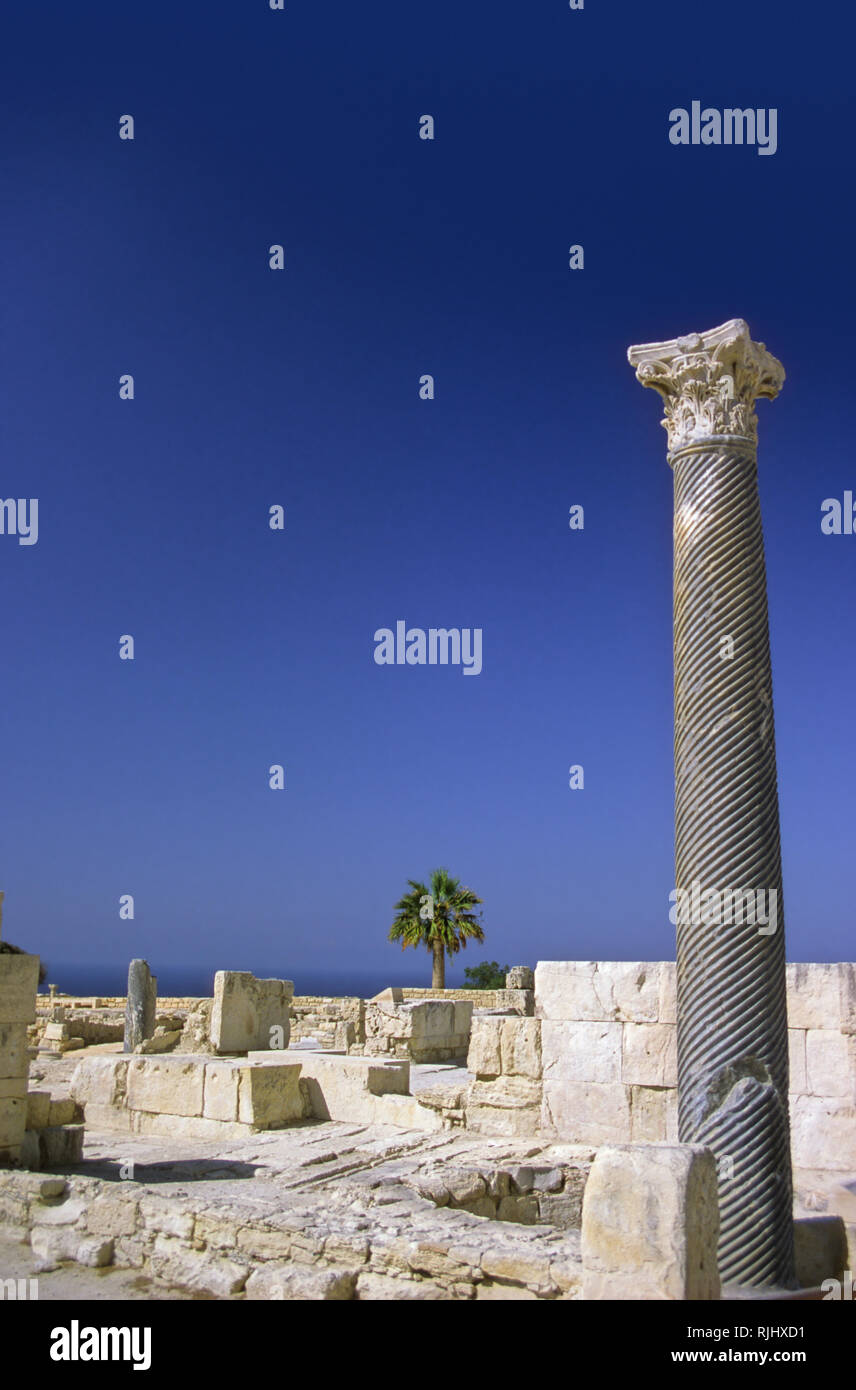 Roman column in the Agora, ancient Kourion, Episkopi, Limassol District ...