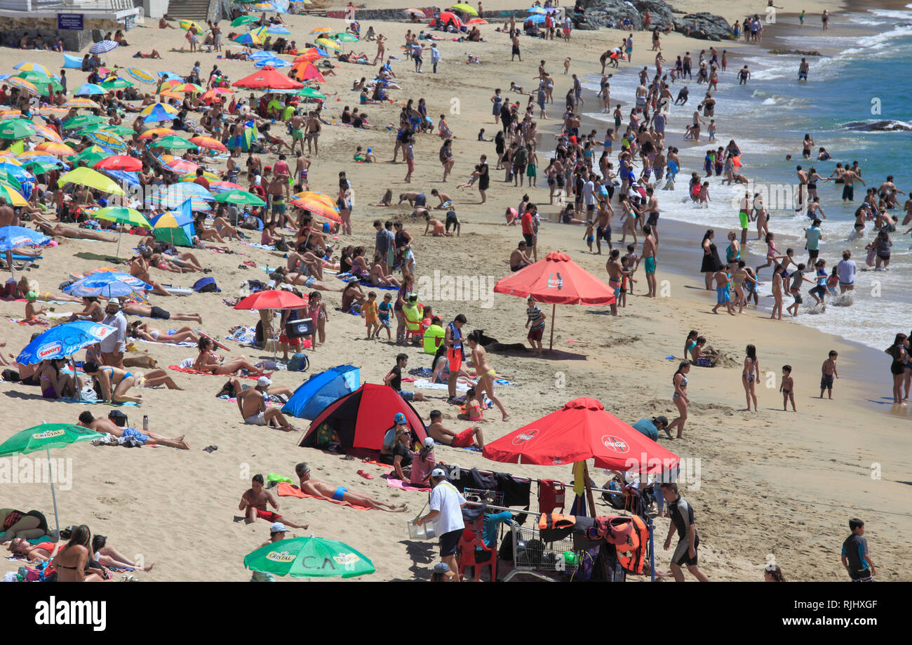 Chile, Vina del Mar, Caleta Abarca Beach, people, holiday Stock Photo ...