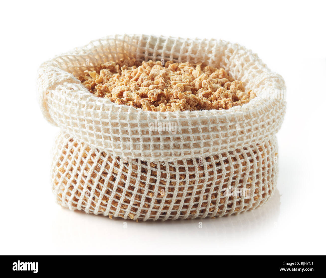 Textile bag of soya chunks isolated on white background Stock Photo - Alamy