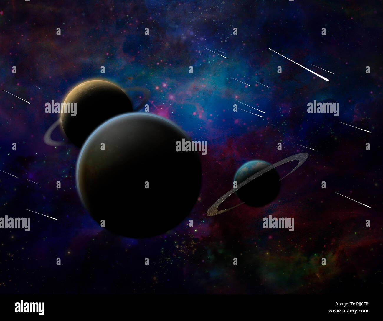 Exosolar planets and meteor shower. 3D rendering Stock Photo - Alamy