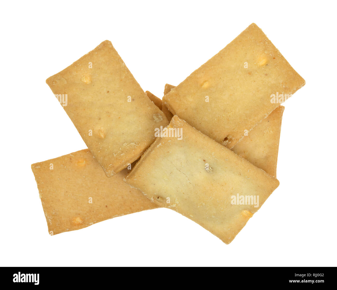 Overhead view of a serving of cheese flavor crostini crackers isolated ...
