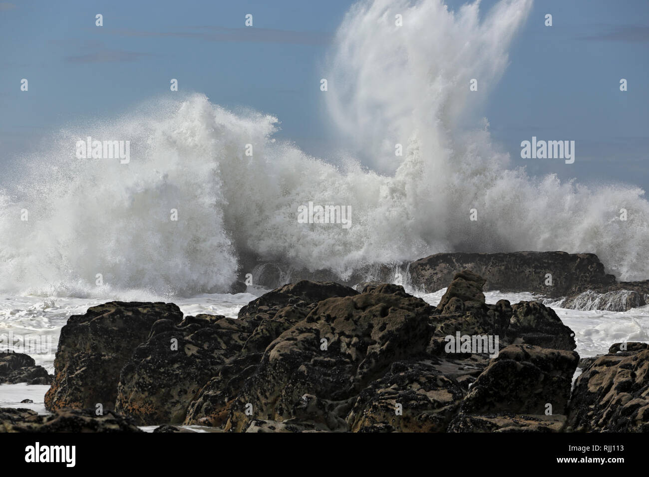 Big sea wave splash in a rocky sunny beach Stock Photo - Alamy