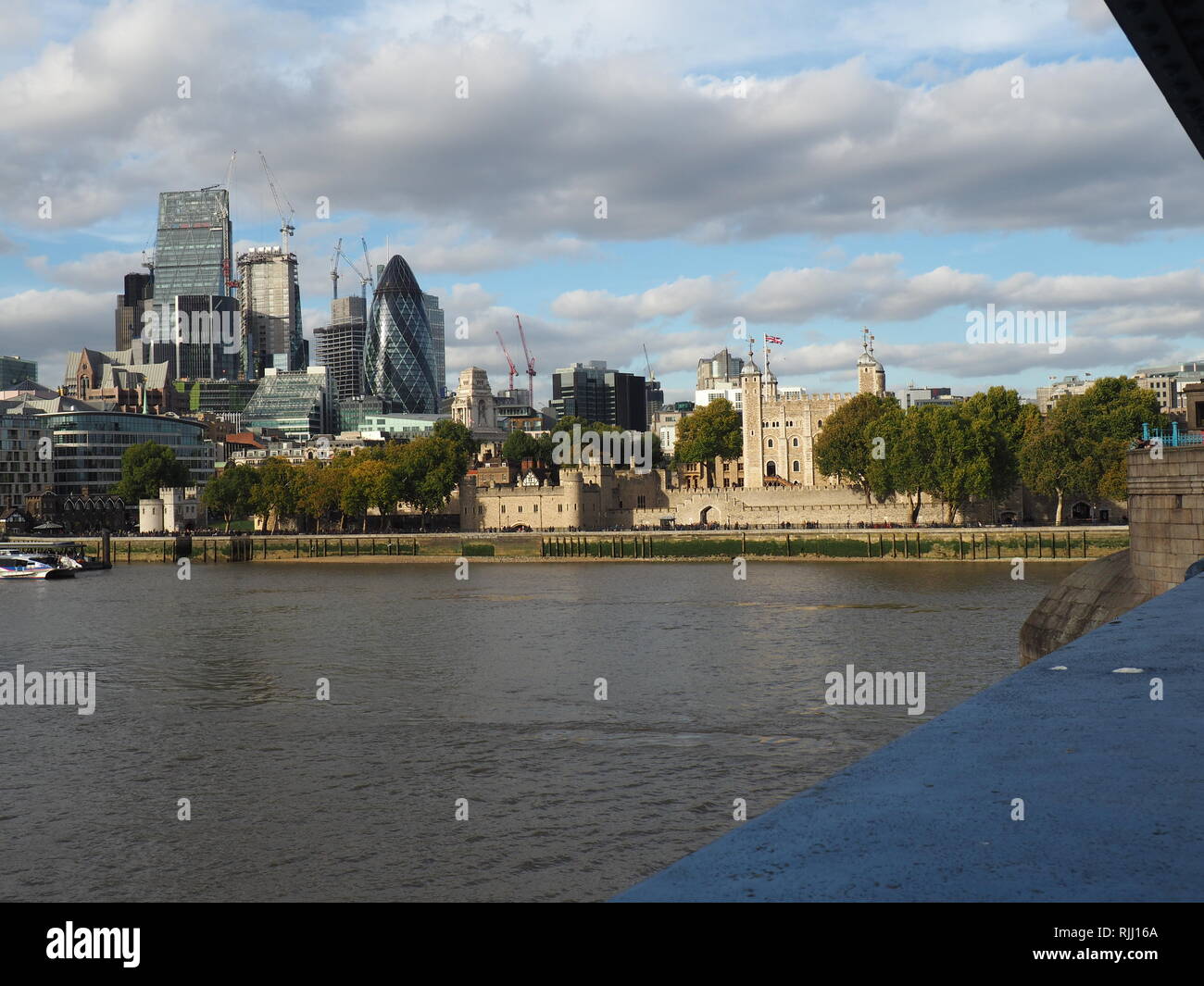 View of the Tower of London from the London Bridge - London - UK Stock ...