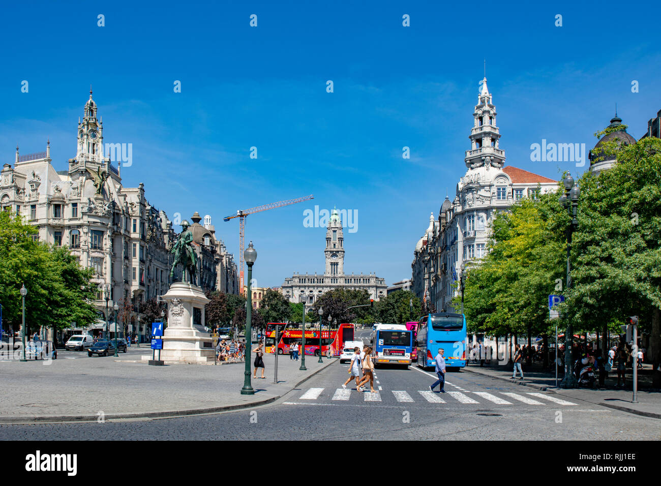 Porto, Portugal; August 2018: Liberdade Square in center historic of ...
