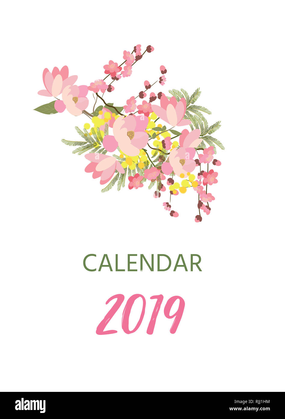 Vintage floral calendar 2019 Stock Photo - Alamy