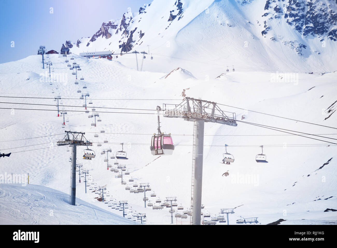 Aerial cableway and ropeway at les Arcs ski area in France Stock Photo ...