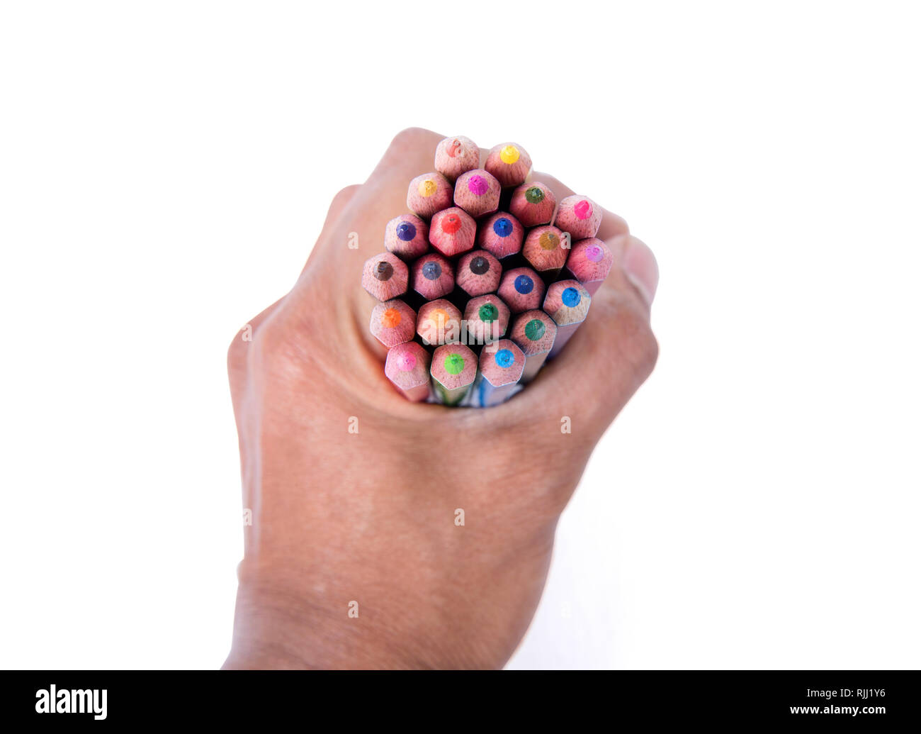 Hand Holding Color Pencils Isolated On White Stock Photo - Alamy