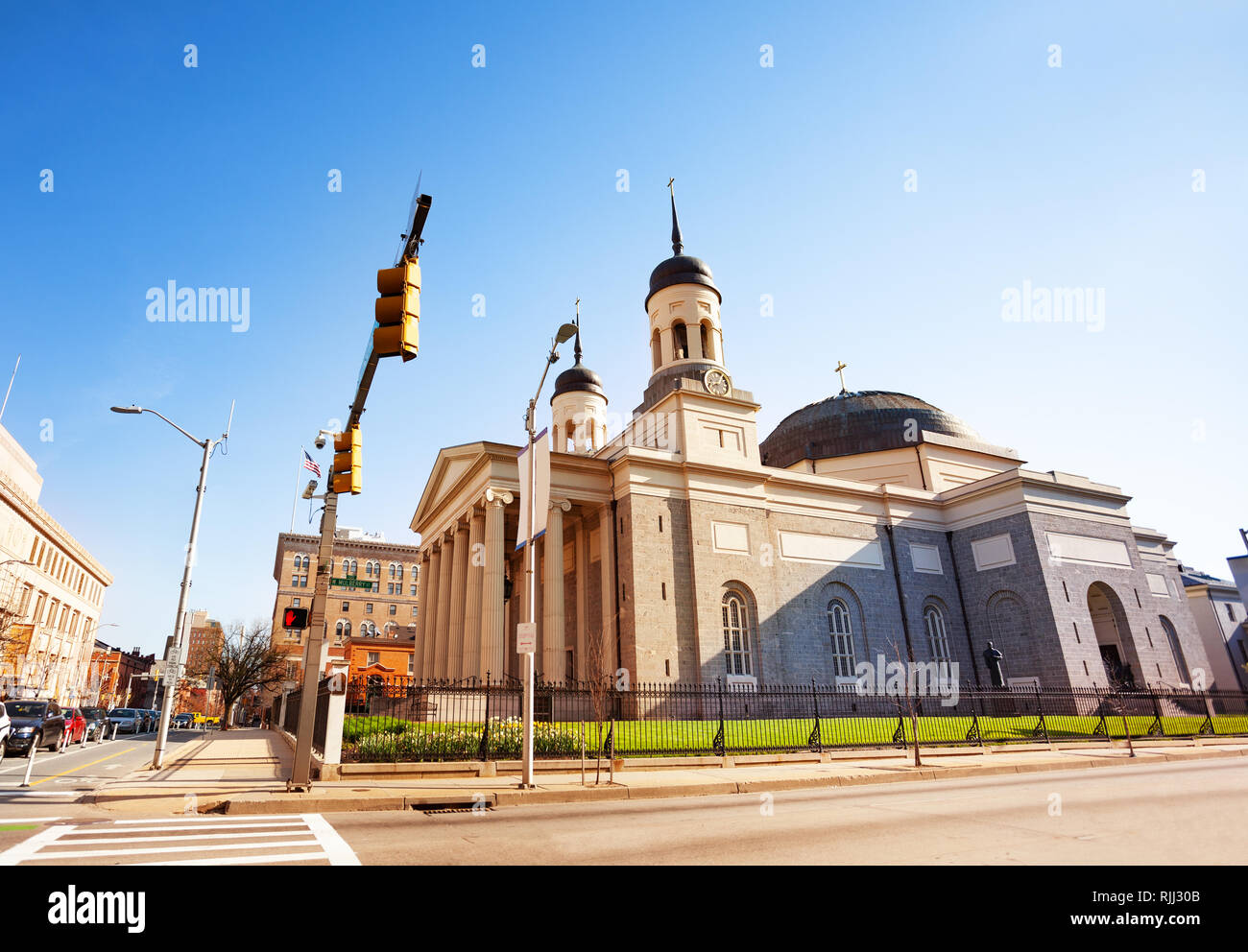 Side view of the Basilica of the National Shrine of the Assumption of ...