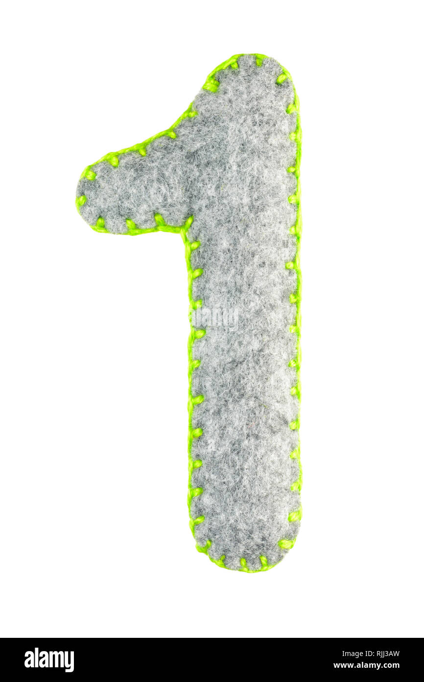 Number 1. Hand made number One from grey felt isolated on white ...