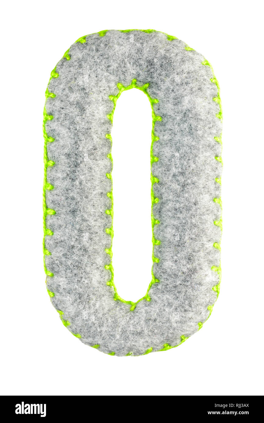 Number 0. Hand made number Zero from grey felt isolated on white ...