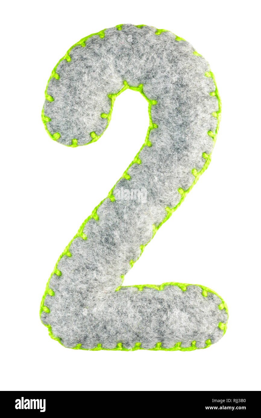 Number 2. Hand made number Two from grey felt isolated on white ...