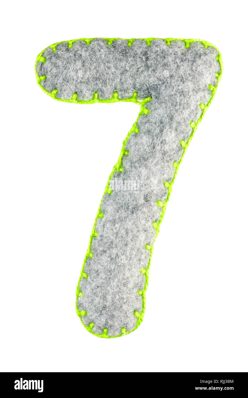 Number 7. Hand made number Seven from grey felt isolated on white ...