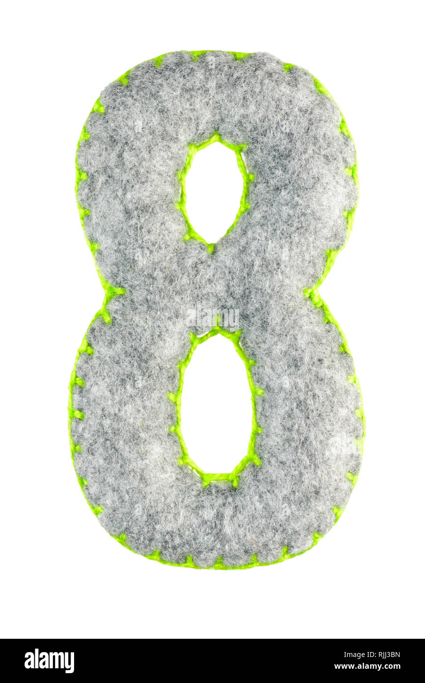 Number 8. Hand made number Eight from grey felt isolated on white ...