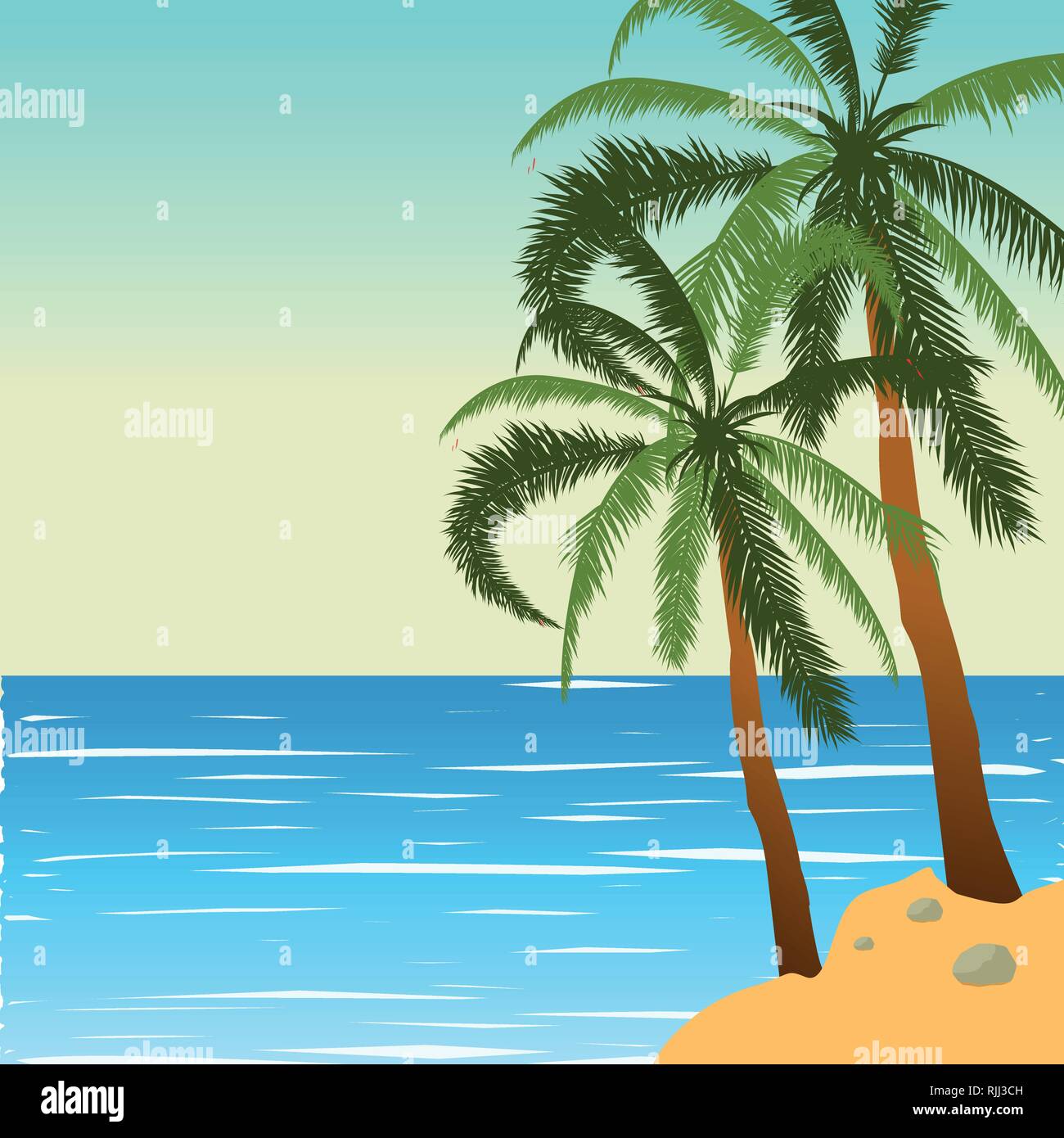 Tropical landscape Sea landscape Summer background. Palm trees ...