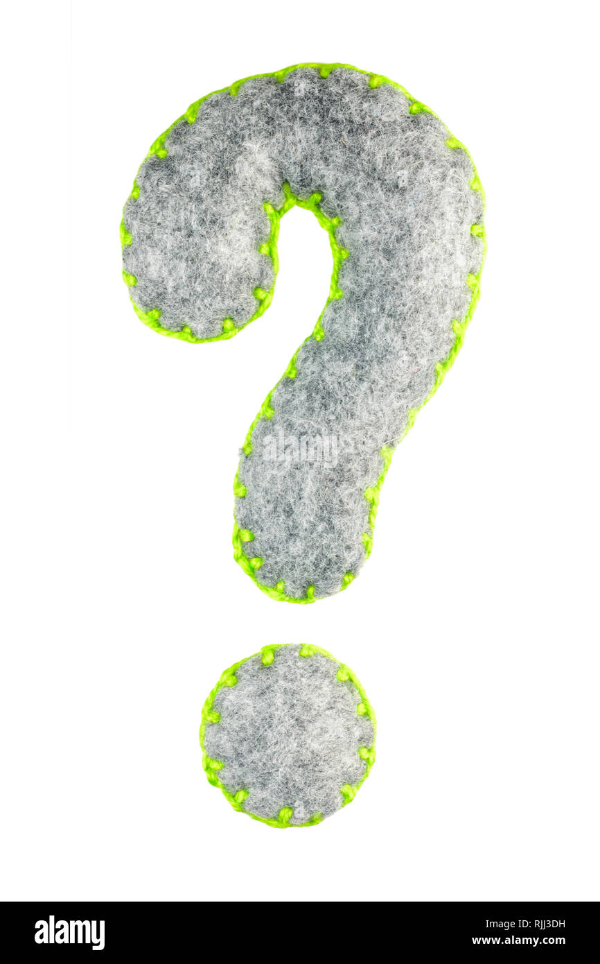 Question mark (?) typographic sign from gray felt isolated on a white ...