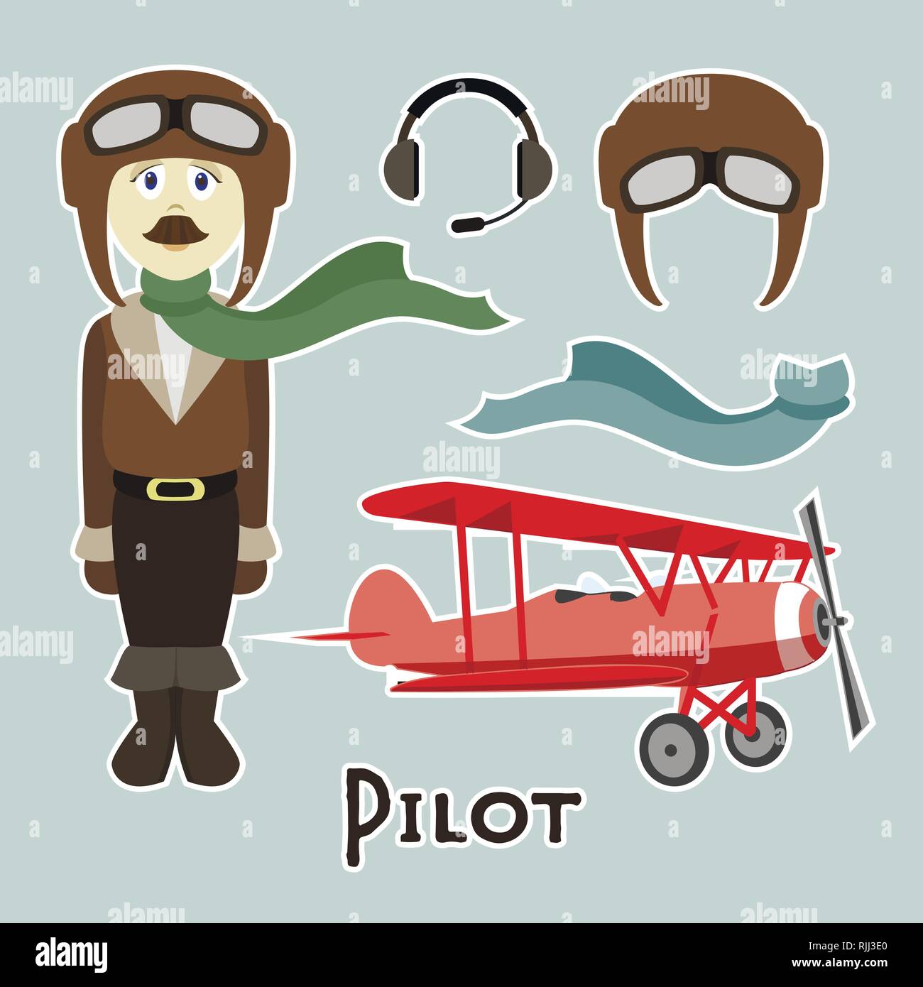 Pilot in uniform flat design style, isolated on lighht background ...