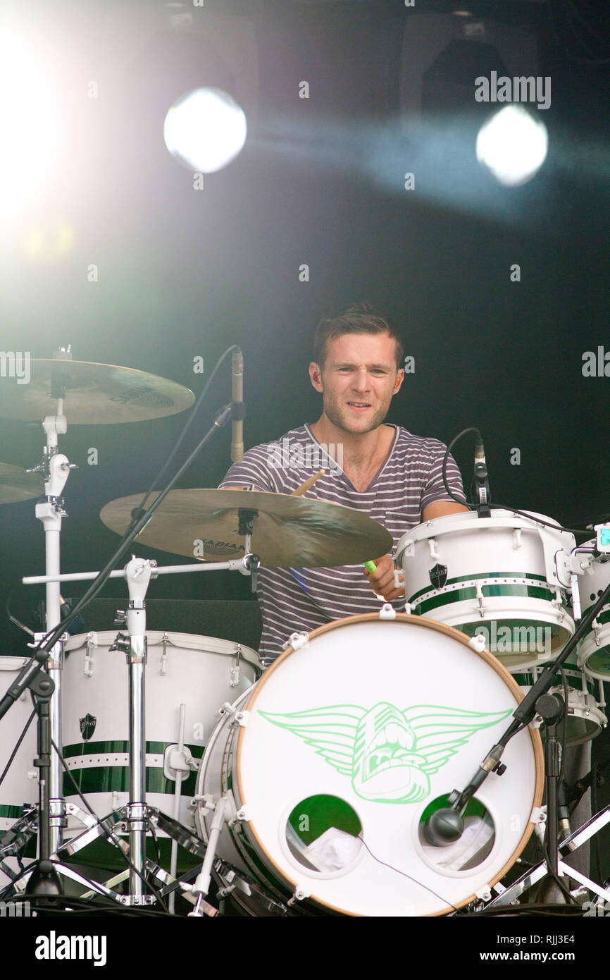 Harry Judd from McFly performs on stage in Hyde Park on August 4, 2012 ...