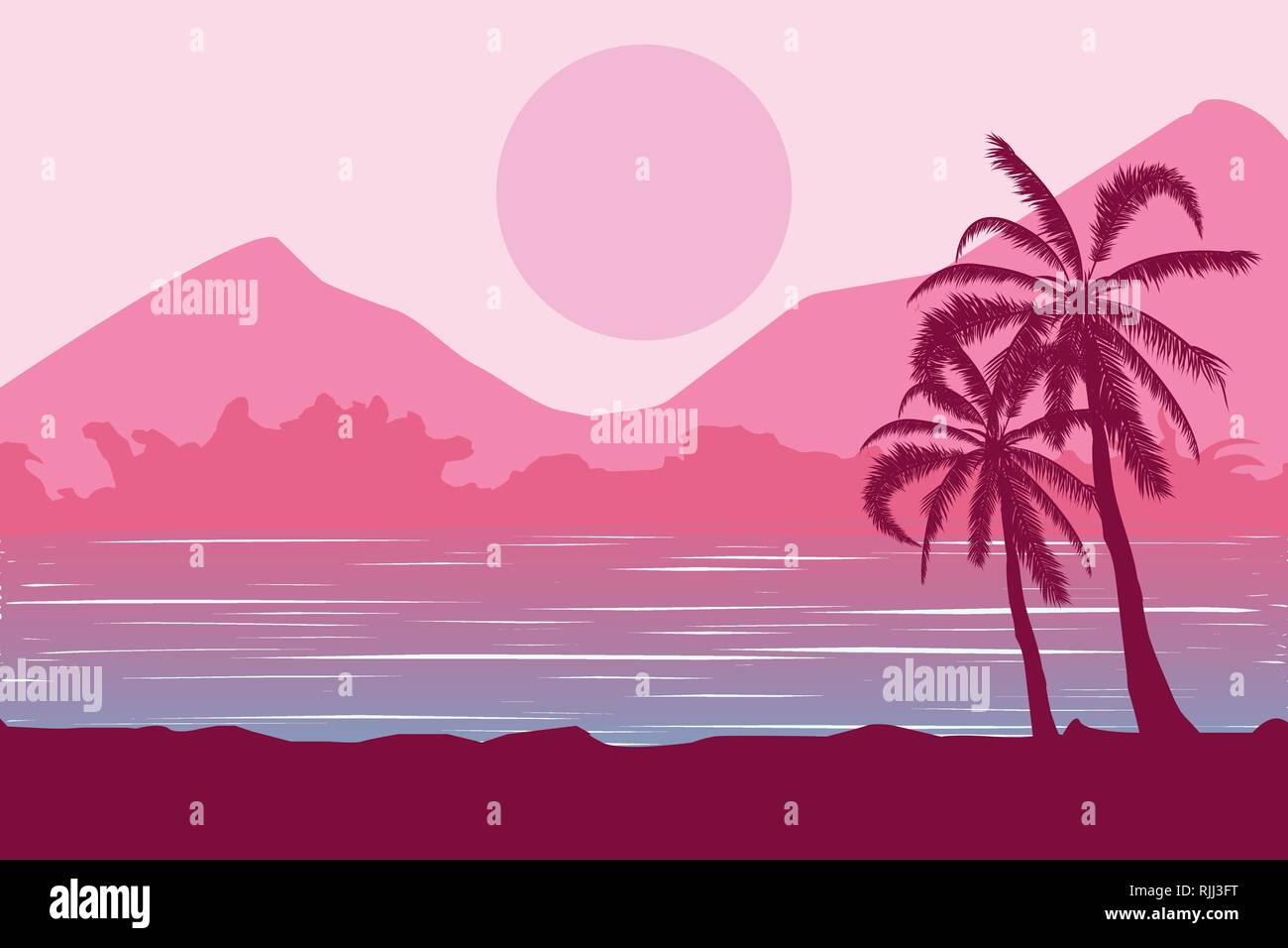 Tropical landscape. Sea landscape Summer background Palm trees ...