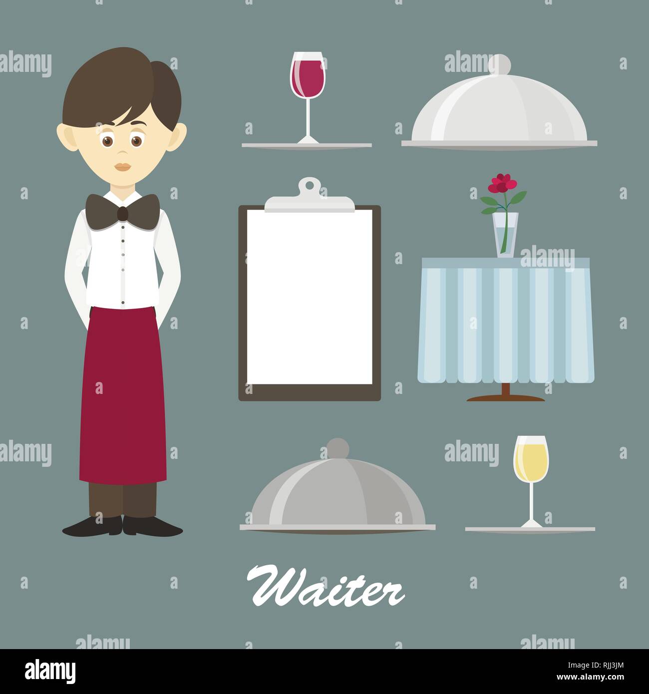 Isolated professional waiter. Male waiter in uniform Stock Vector Image ...