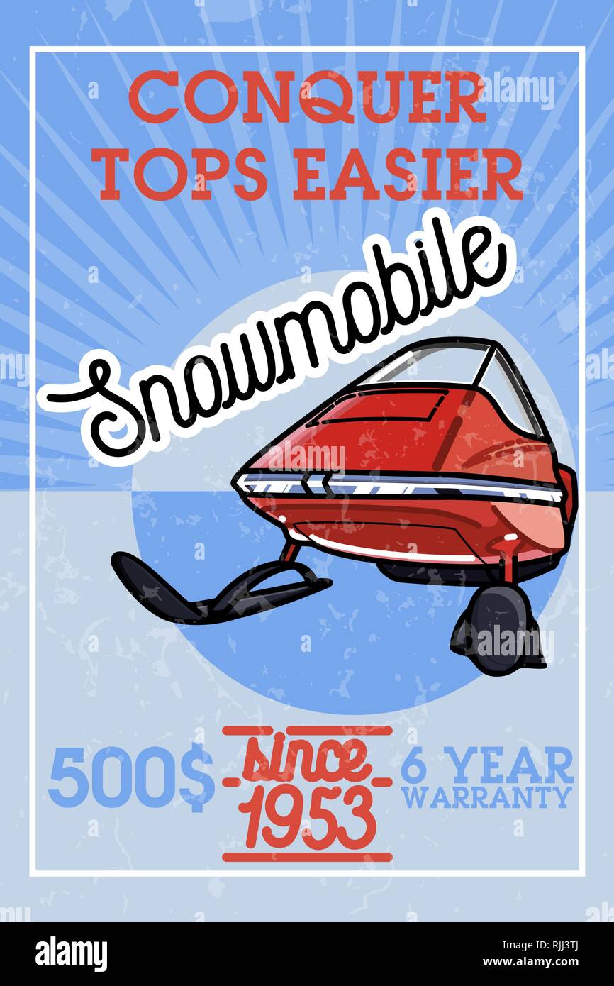 Color vintage snowmobile banner. Extreme active leisure poster Stock ...