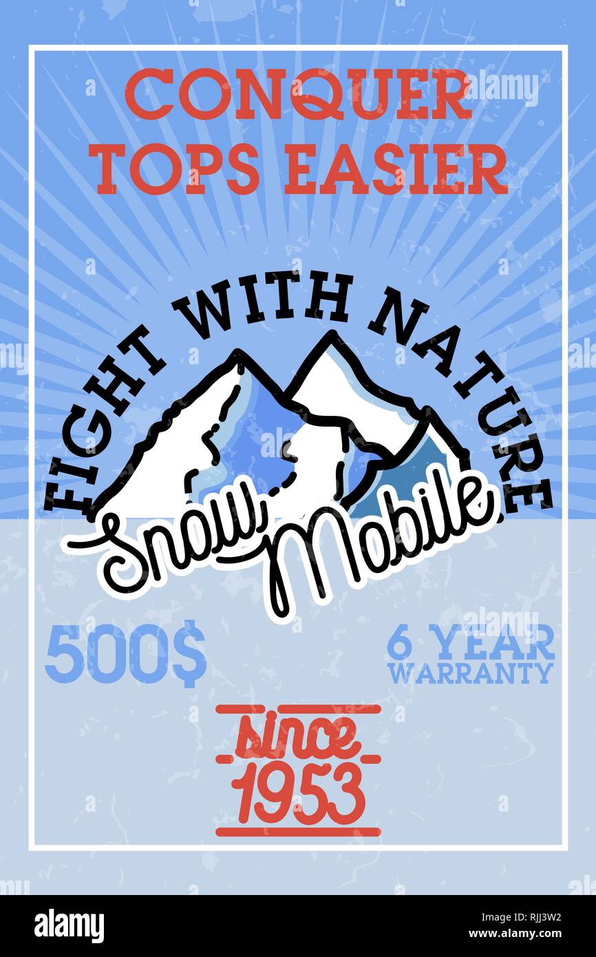 Color vintage snowmobile banner. Extreme active leisure poster Stock ...