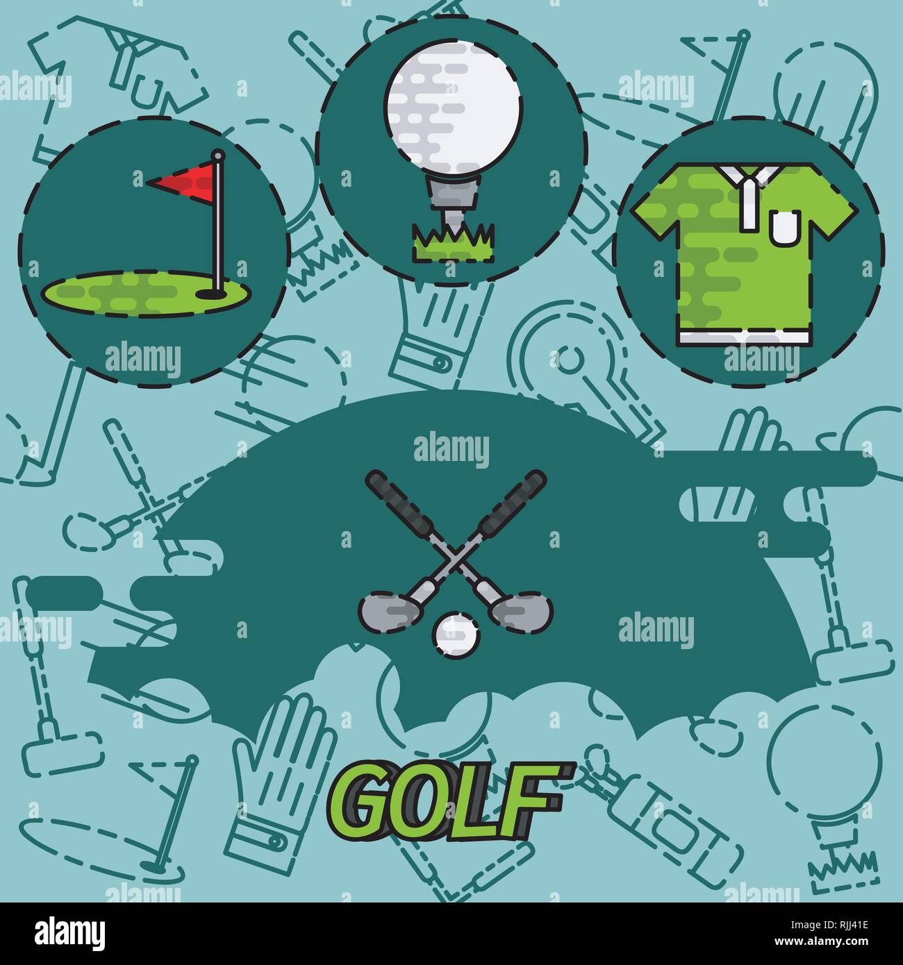 Golf club flat icons set with style of game sport inventory tournament ...