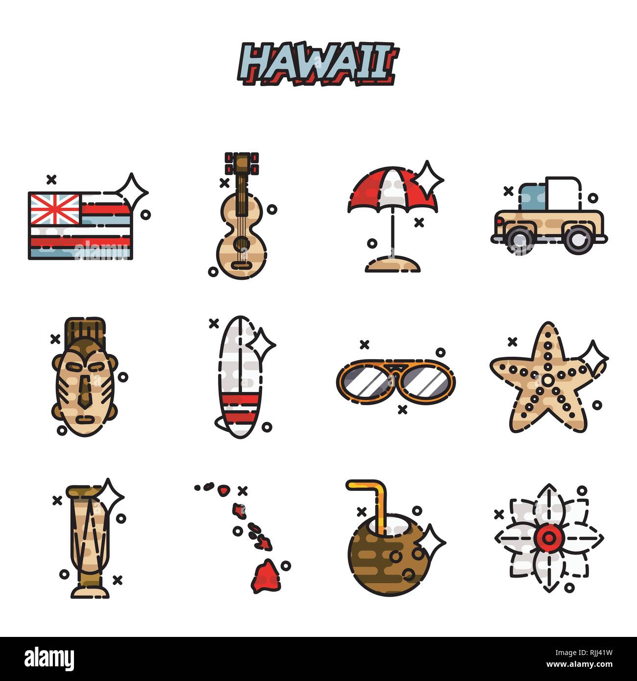 Hawaii flat icons set. Aloha Set concept. Vector illustration, EPS 10 ...
