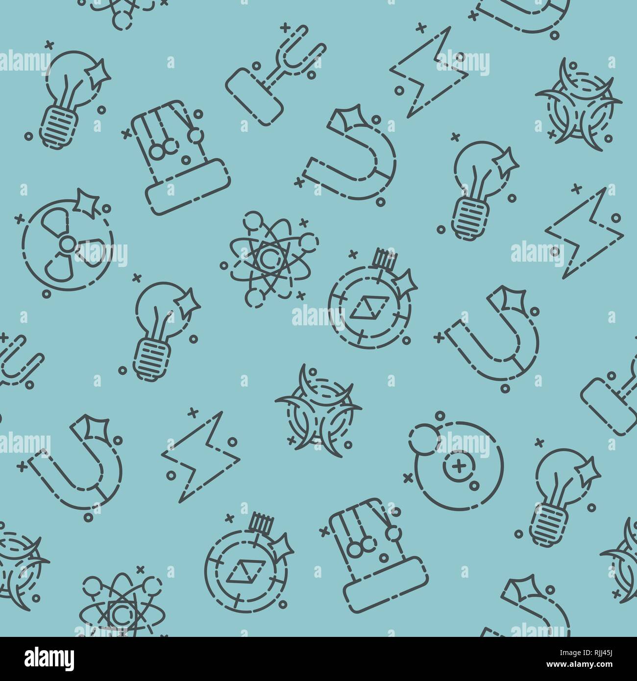 Physics icons pattern. Measuring equipment, instrumentation and ...