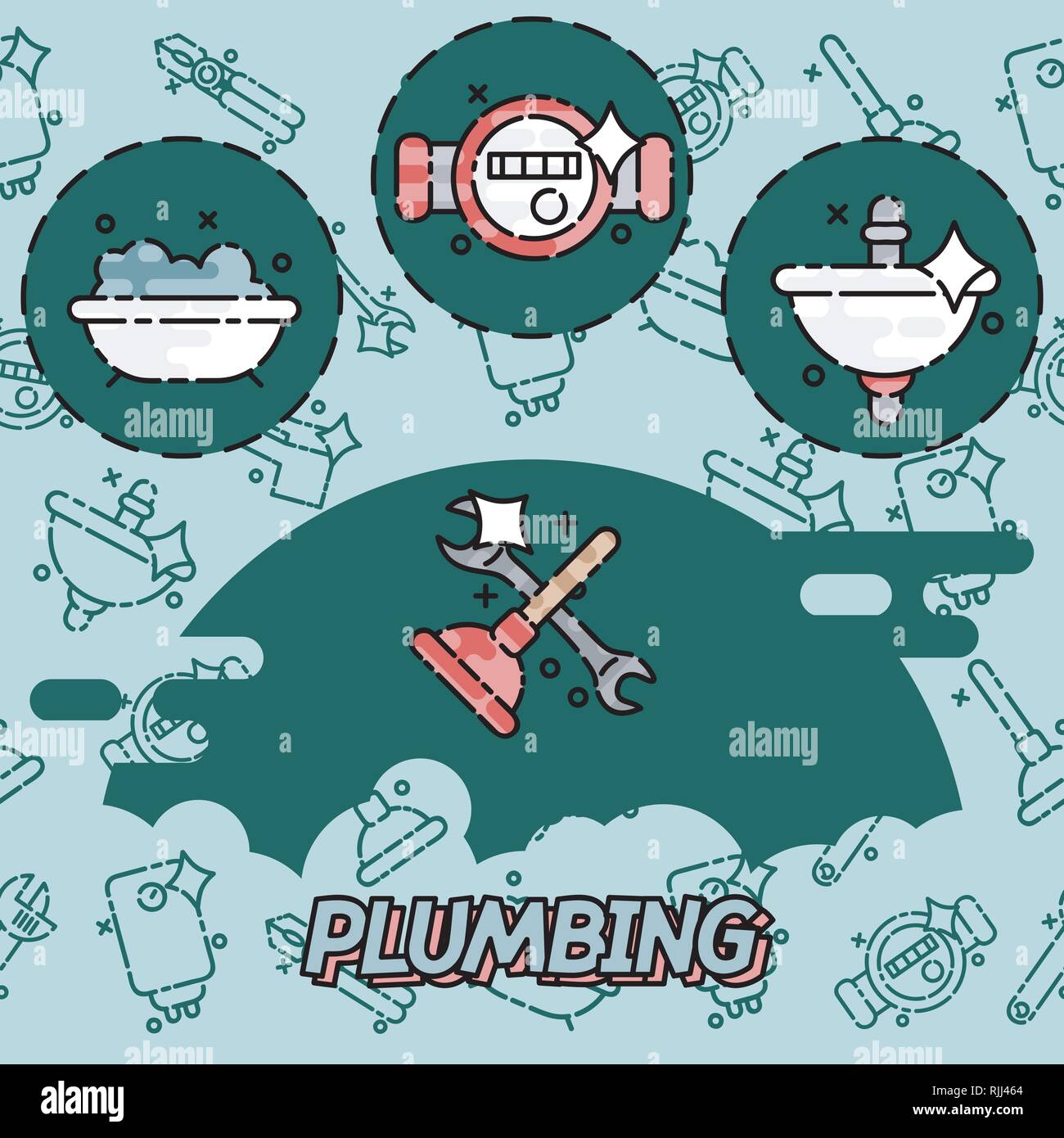 Plumbing concept icons. Plumber and wrench. Engineer character. Plumber ...